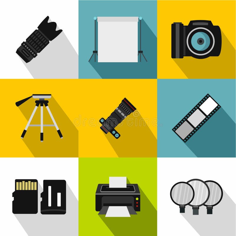 Photography Icons Set, Flat Style Stock Vector - Illustration of drawn ...