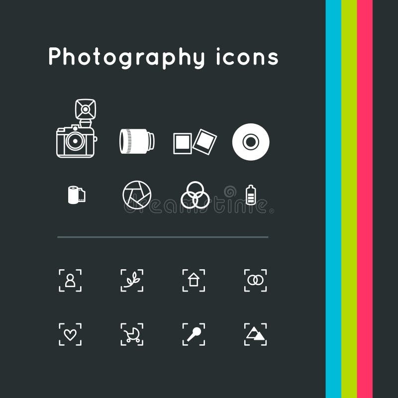 Photography icons set stock vector. Illustration of outline - 58703122