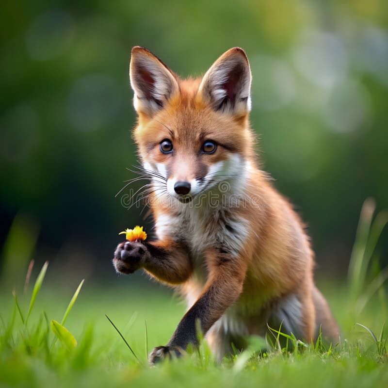 Photography of One Fox Playing Ultra Realistic Stock Illustration ...