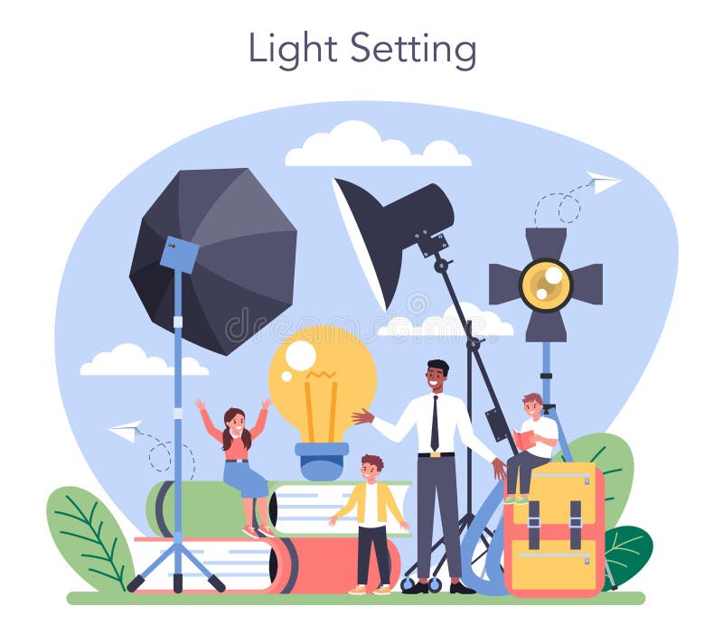 Photography School Course. Professional Photographer Teaching Kid Stock ...