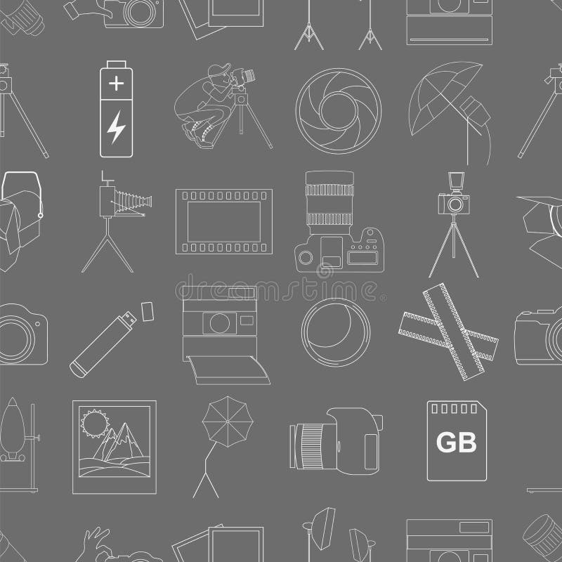 Photography Seamless Pattern with Photo, Camera Equipment. Stock Vector ...