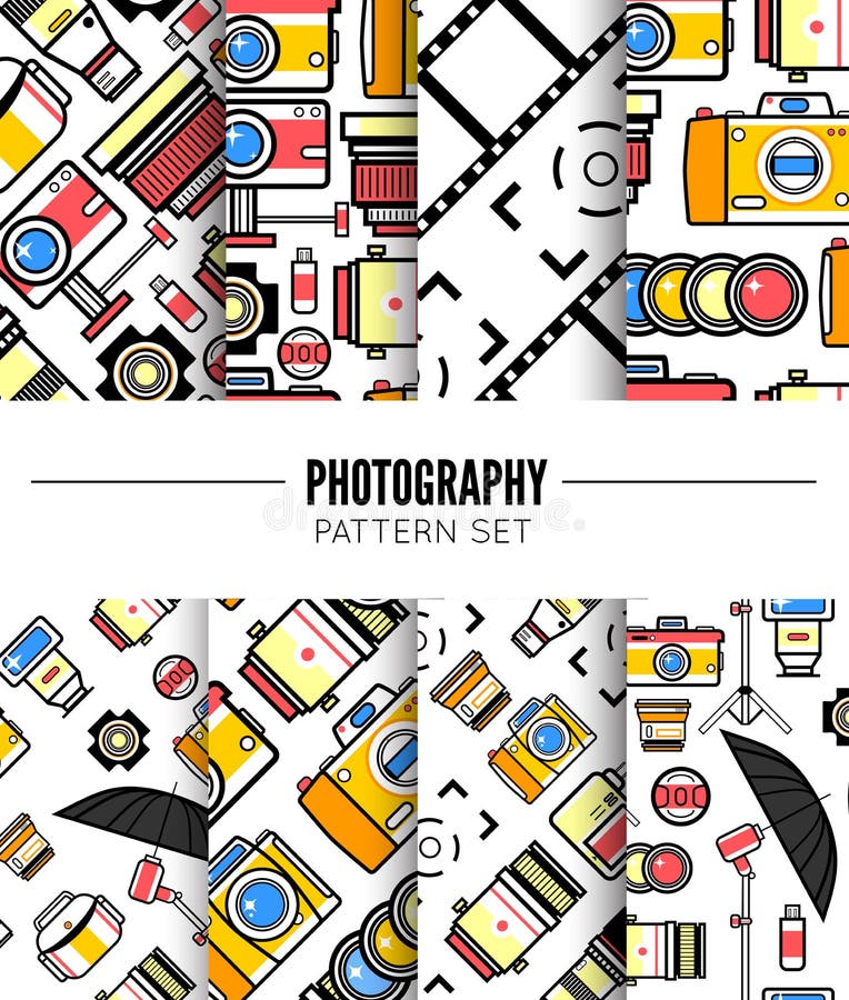 Photography Seamless Patterns Set Stock Vector - Illustration of icon ...