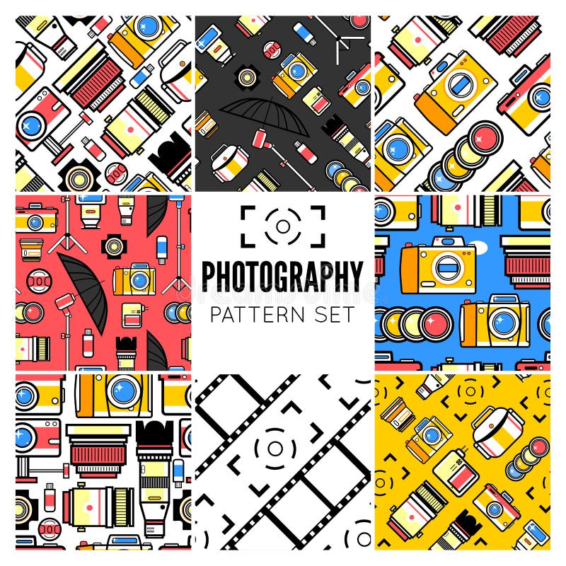 Photography Seamless Patterns Set Stock Vector - Illustration of lens ...