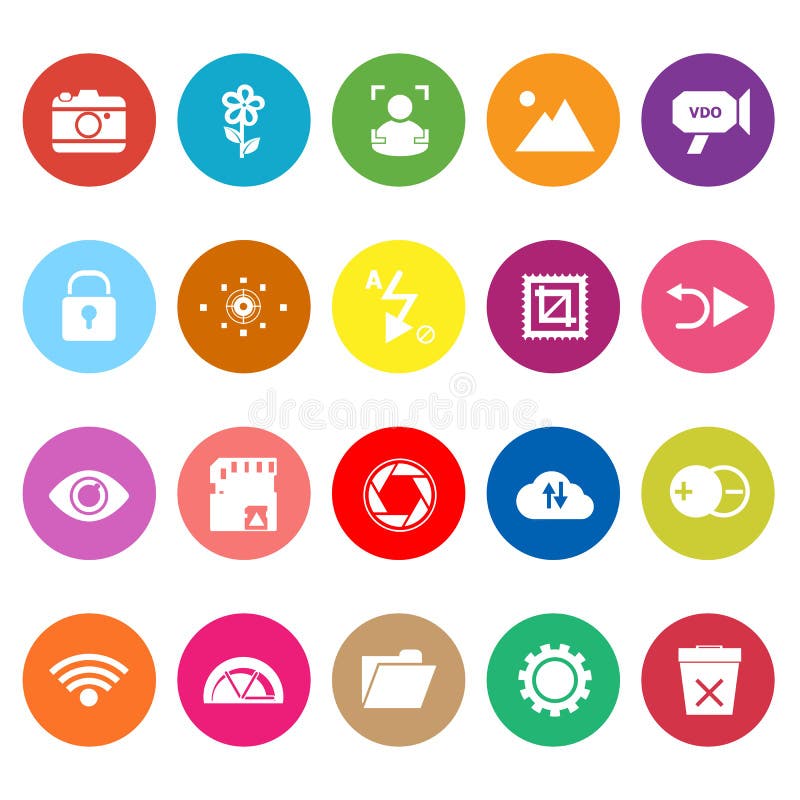 Photography Sign Flat Icons on White Background Stock Vector ...