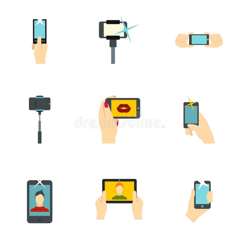 Photography on Smartphone Icons Set, Flat Style Stock Vector ...