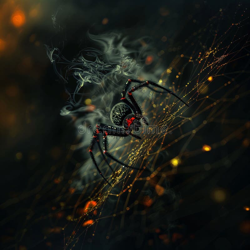 Spider on the Web with Fire and Smoke, 3d Illustration Stock ...
