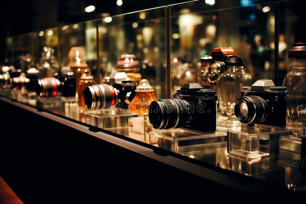 Photography Store Display Showcasing Various Camera Models and Samples ...