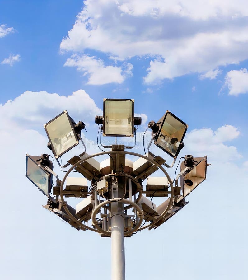 A Photography of a Street Light with Multiple Lights on it, Spotlights ...