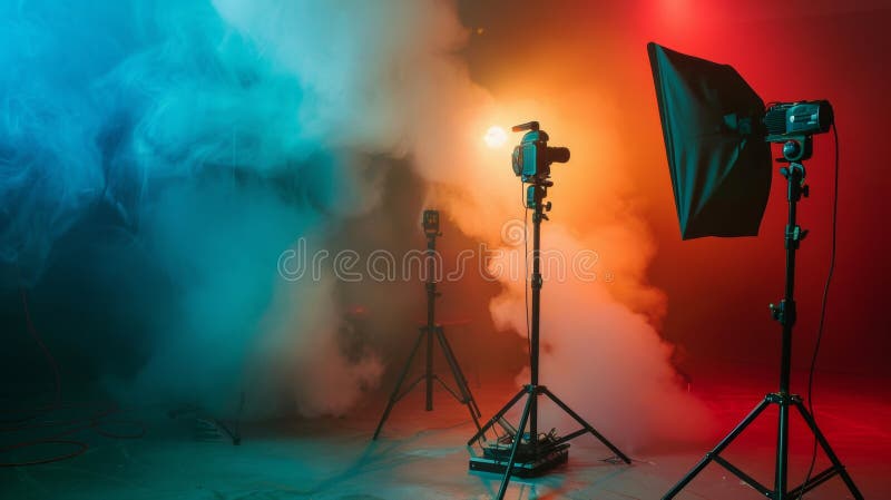 Photography Studio with Colored Smoke and Lighting Stock Photo - Image ...