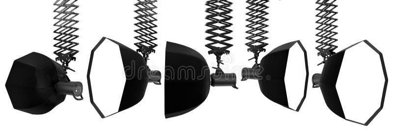 Photography Studio Flash on Ceiling Pantograph with Octobox Isolated on ...