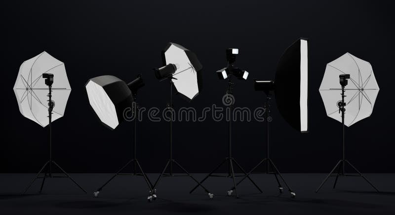 Photography Studio Flash on a Lighting Stand on Black Background Stock ...