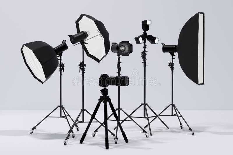 Photography Studio Flash on a Lighting Stand on White Background Stock ...