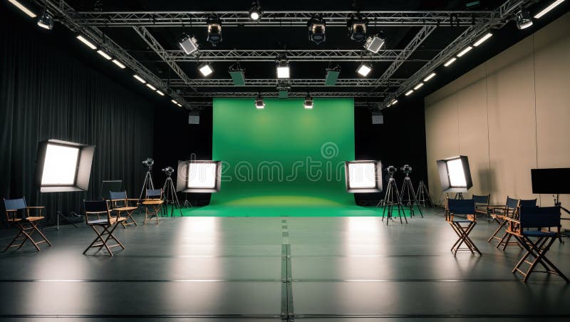 Photography Studio with Green Screen Setup and Professional Lighting ...