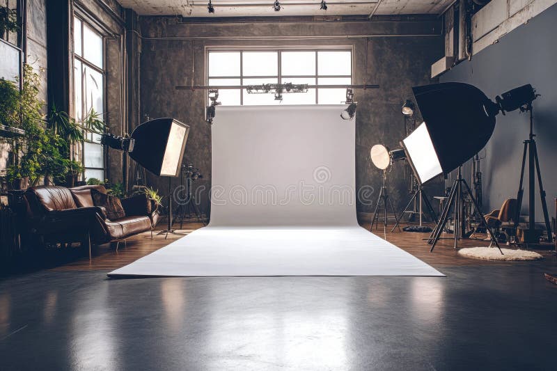 Photography Studio Interior with Lighting and Backdrop Ready for a ...