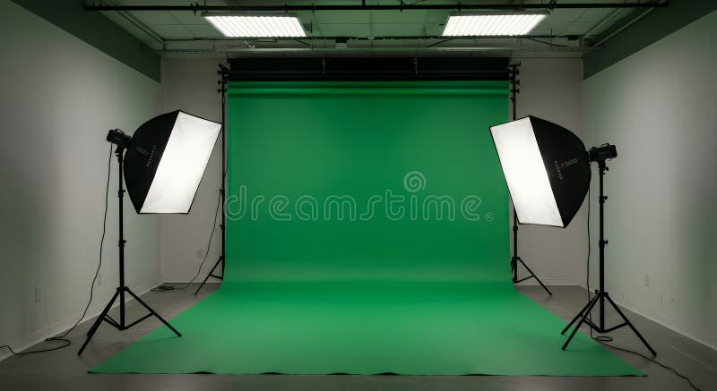 Photography Studio Setup with Green Screen and Lighting Equipment Stock ...