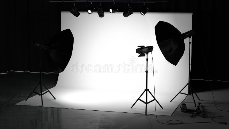 Photography Studio Setup with Lighting Equipment and White Backdrop ...