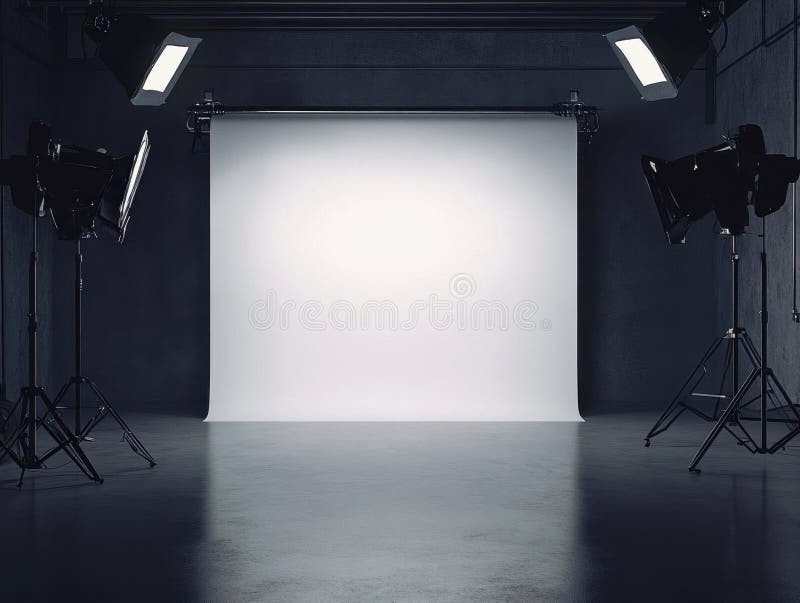 Photography Studio Setup with Lights, Backdrop, and Tripod Stock ...