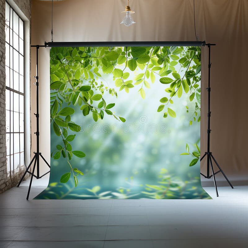 Photography Studio Setup with a Lush Green Forest Backdrop Near a ...