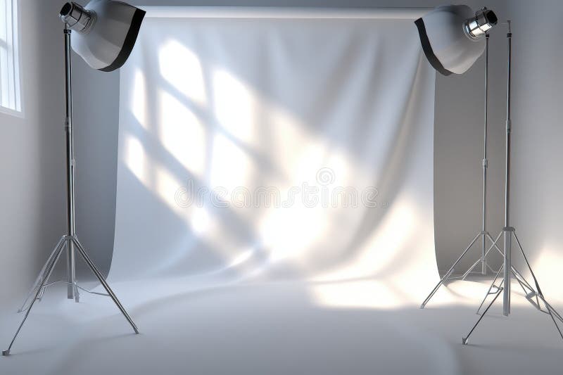 Photography Studio Setup with White Backdrop and Lights Stock ...