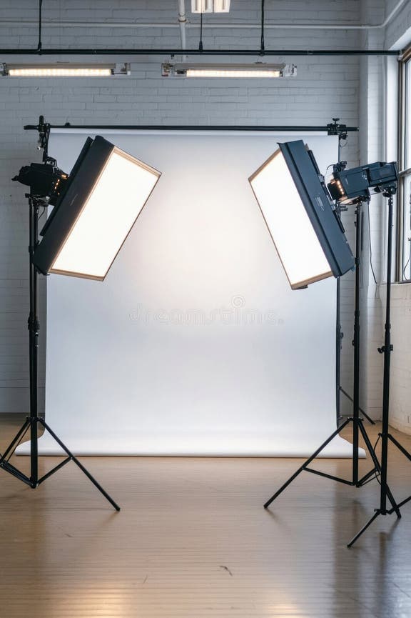 Photography Studio Softbox Lighting Setup Illuminating White Backdrop ...