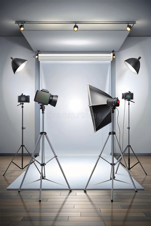 Photography Studio Vector with Soft Box Light, Camera, Tripod and ...