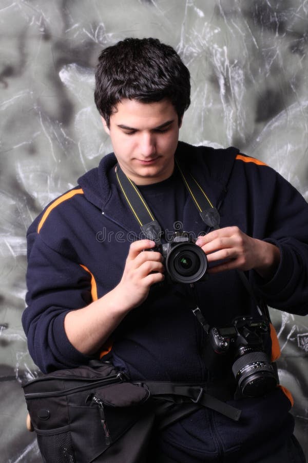 Photojournalist with Two Camera Stock Photo - Image of isolated, hands ...