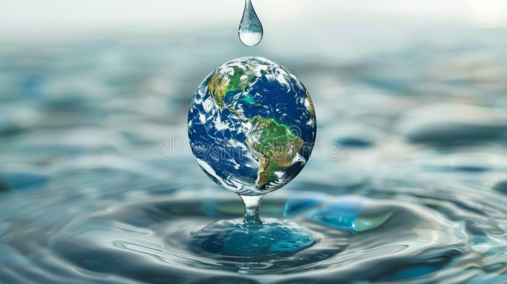 A Photomontage that Depicts the Earth Inside a Drop Stock Photo - Image ...