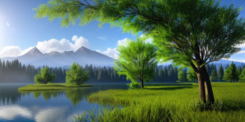 Photorealistic Beautiful Green Park Environment Assorted Scenic Spots ...