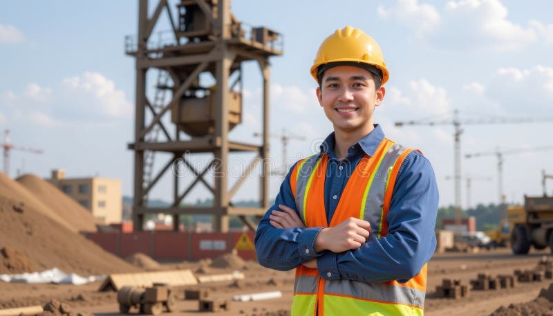 Photorealistic Civil Engineer at Construction Site with Hard Hat, Front ...