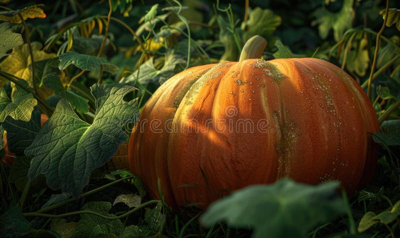 A Photorealistic Close-up of a Large Pumpkin Sitting on the Soil Stock ...