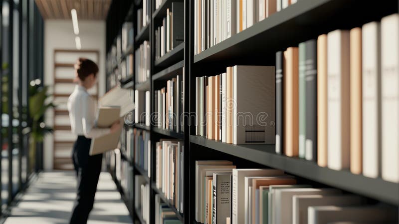 Photorealistic Close-up of a Librarian Cataloging Books in an Organized ...