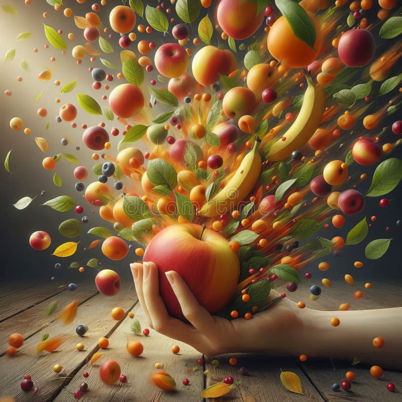 Photorealistic Composite a Combined Image of Falling Fruit and L Stock ...