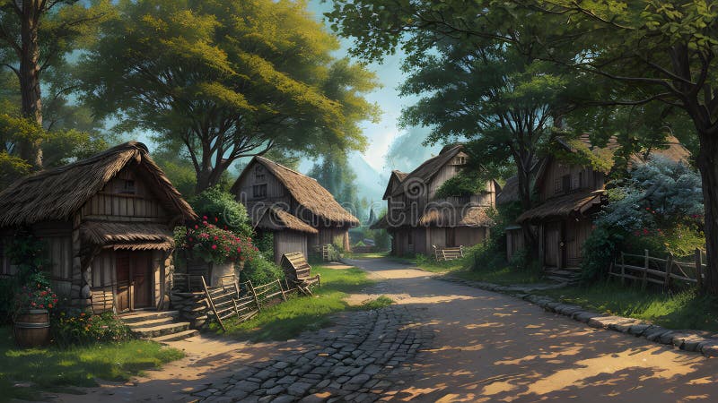 Photorealistic 3d Illustration of an Village Environment in a Scenic ... Photorealistic 3d Illustration of an Village Environment in a Scenic ...
