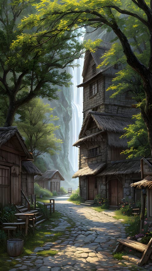 Photorealistic 3d Illustration of an Village Environment in a Scenic ... Photorealistic 3d Illustration of an Village Environment in a Scenic ...
