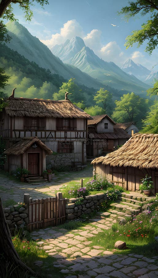 Photorealistic 3d Illustration of an Village Environment in a Scenic ... Photorealistic 3d Illustration of an Village Environment in a Scenic ...
