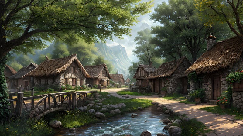 Photorealistic 3d Illustration of an Village Environment in a Scenic ... Photorealistic 3d Illustration of an Village Environment in a Scenic ...