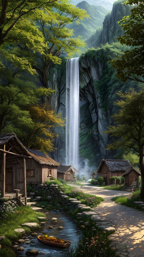 Photorealistic 3d Illustration of an Village Environment in a Scenic ... Photorealistic 3d Illustration of an Village Environment in a Scenic ...