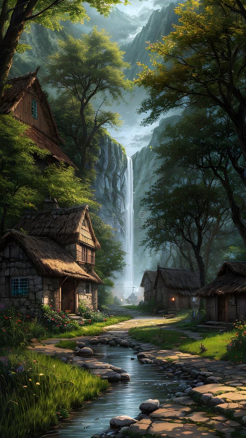 Photorealistic 3d Illustration of an Village Environment in a Scenic ... Photorealistic 3d Illustration of an Village Environment in a Scenic ...