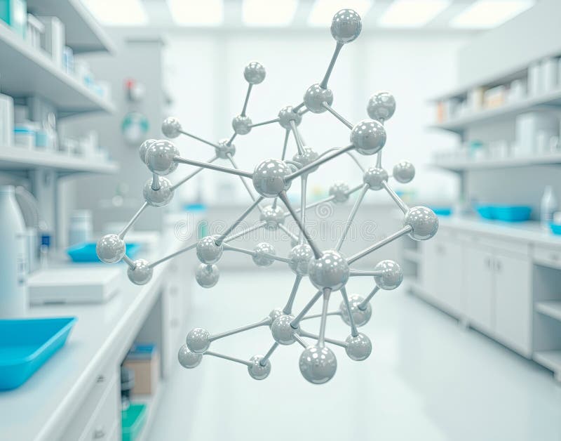A Photorealistic 3D Molecular Network Floating in a Sterile Laboratory ...