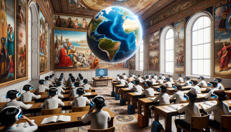 Photorealistic Depiction of a Virtual Reality Classroom Where Students ...
