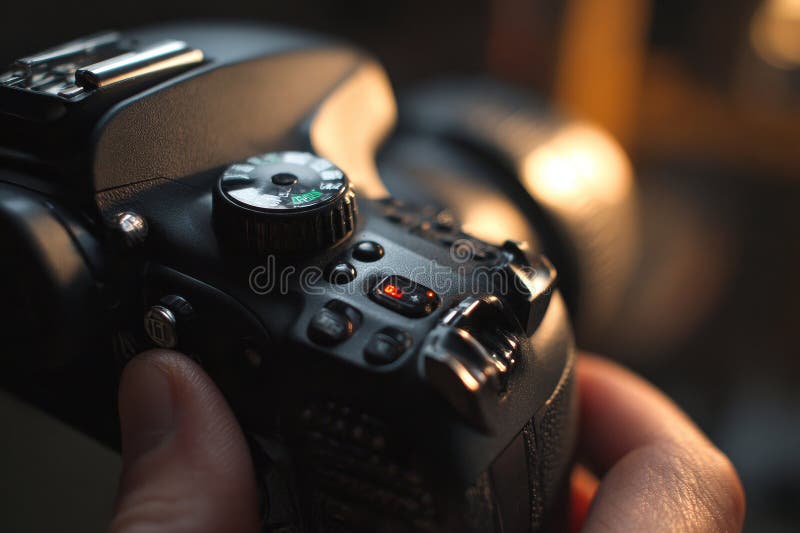 First-Person View Adjusting DSLR Camera Settings in Soft Studio Light ...
