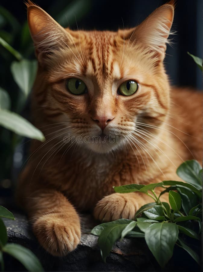Photorealistic Ginger Cat Green Eyes Stock Image - Image of ...