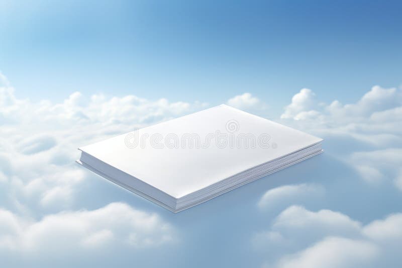 Photorealistic Graphics, White Book Cover Floats in the Clouds in the ...