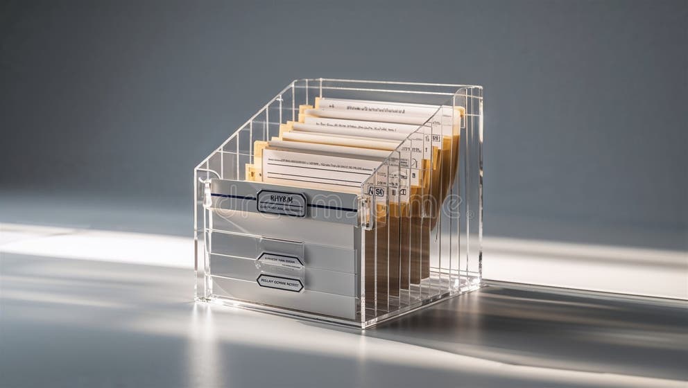 Photorealistic Image of a Acrylic Stacking File Sorter with Labels in a ...