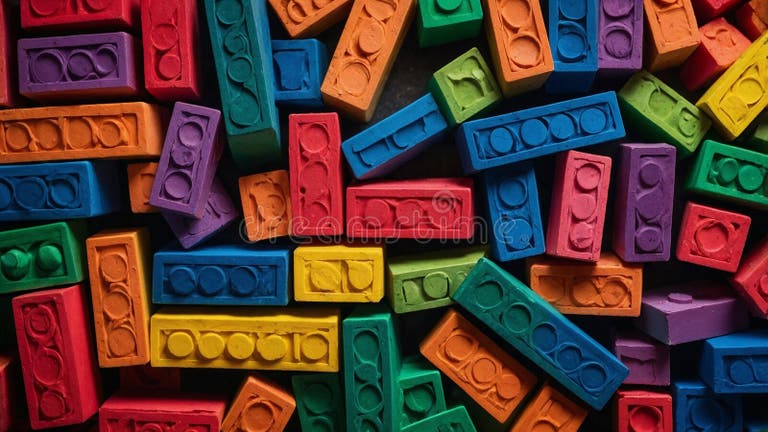 Photorealistic Image of a Building Blocks Surrounded by Crayons Stock ...