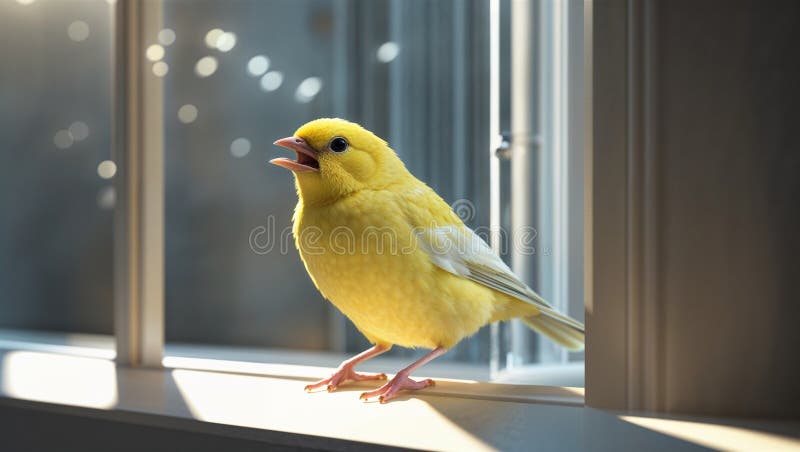 Photorealistic Image of a Canary Chirping by Window Light Stock ...