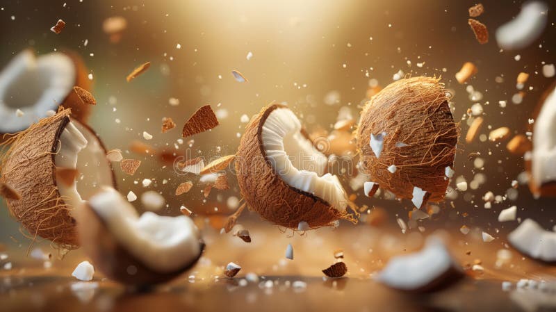 Exploding Coconuts in Motion Stock Image - Image of flying, realistic ...