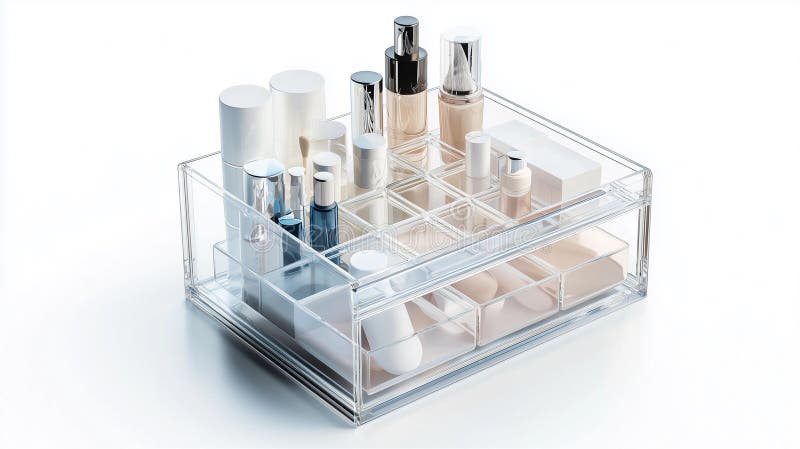 Photorealistic Image of a Clear Acrylic Makeup Organizer with Multiple ...