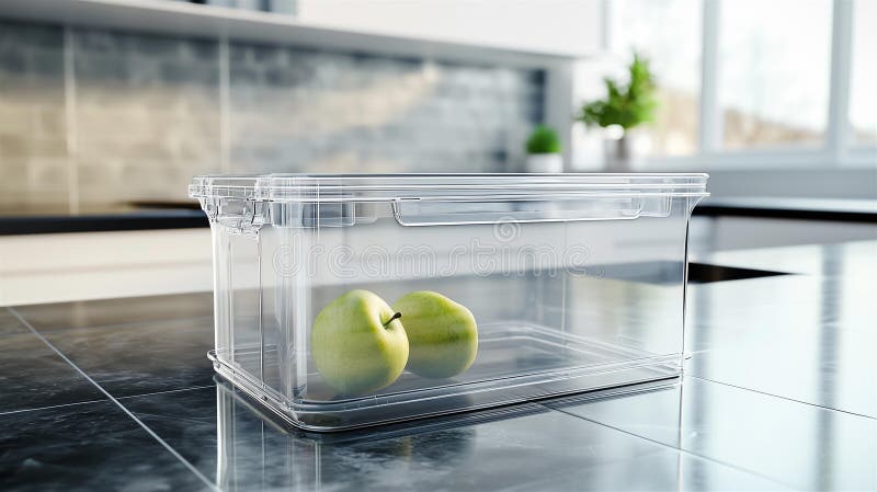A Photorealistic Image of a Clear Plastic Box with a Built-in Handle ...
