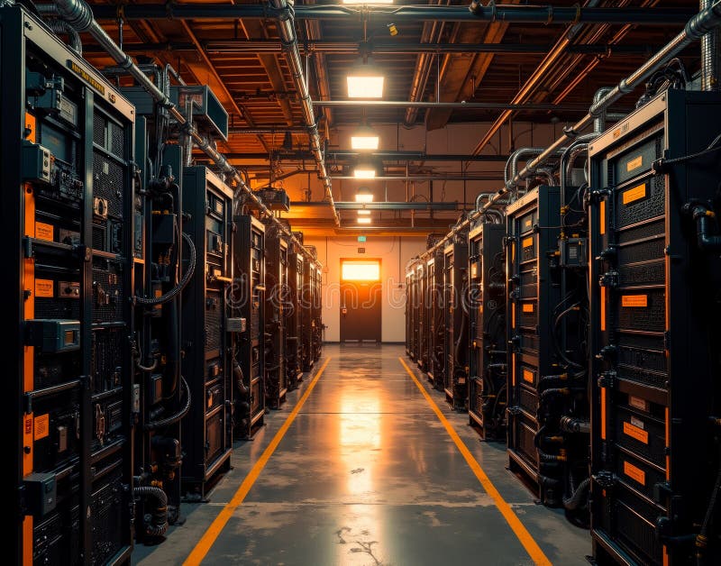 Photorealistic Image of a Crypto Mining Farm in a Repurposed Industrial ...